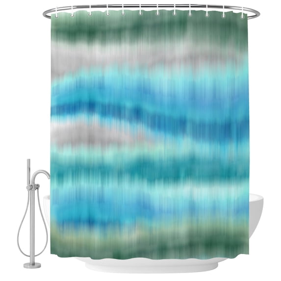 Aqua Gradient Sea Mist Shower Curtain Set with Hooks, Abstract Blue ...