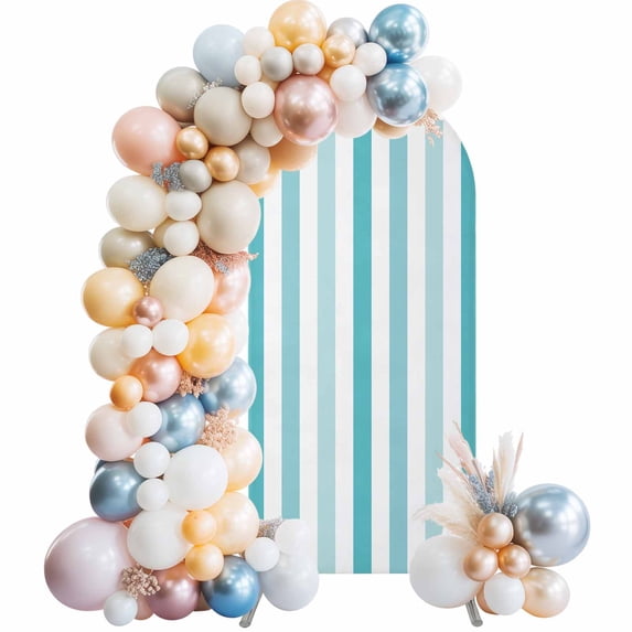 Aqua Gradient Stripes Arch Backdrop Cover 7.2 FT Minimalist Abstract ...