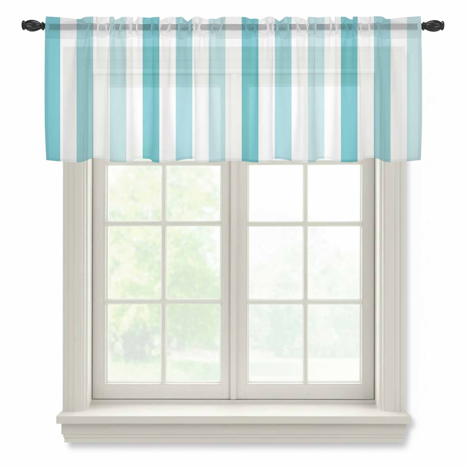 Aqua Gradient Stripes Semi Sheer Valance Curtains Minimalist Abstract ...