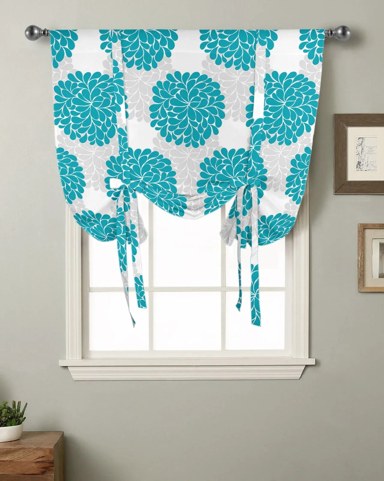 Aqua Gray Flower Hydrangea Texture Curtain for Living Room Kitchen Tie ...