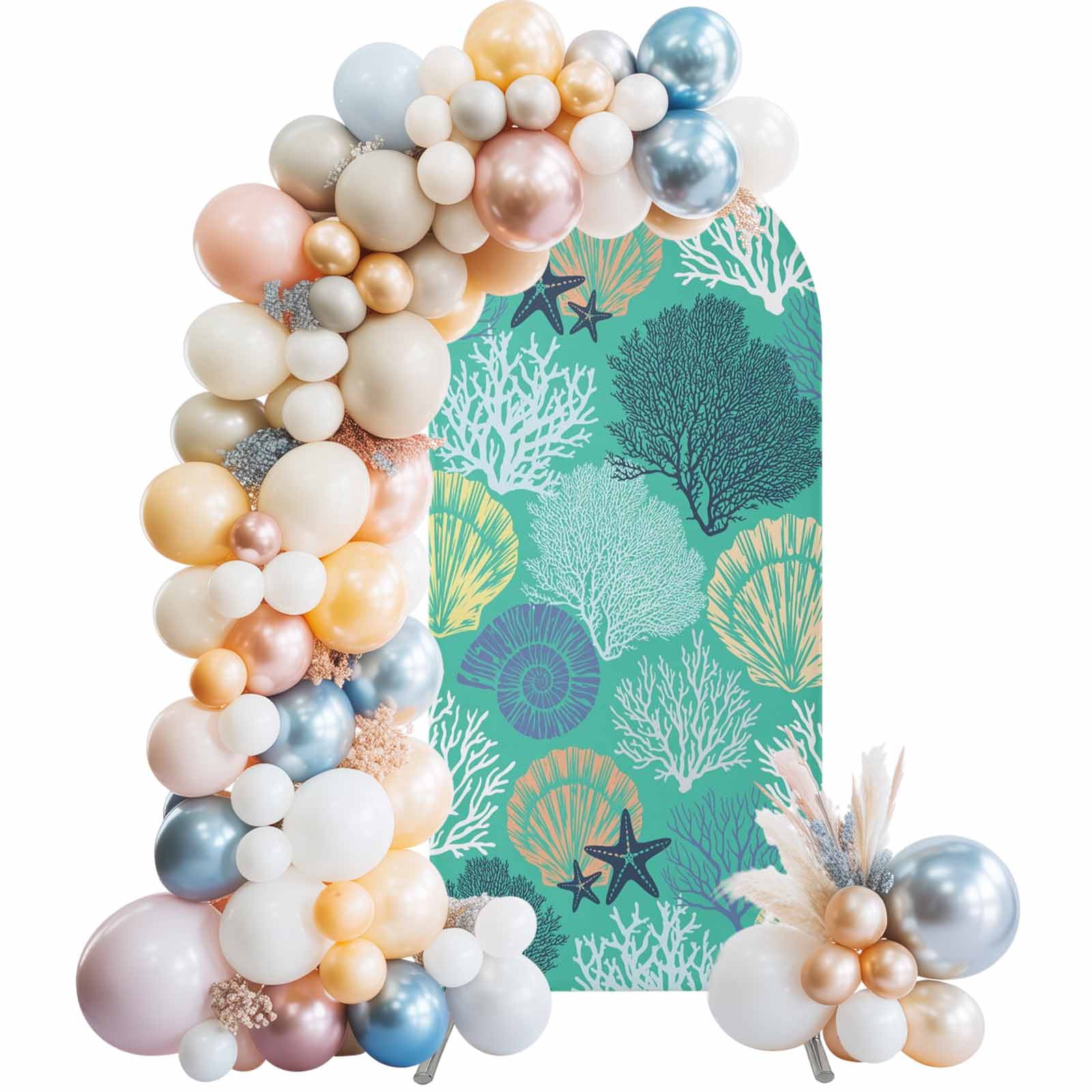 Aqua Gray Shell Coral Arch Backdrop Cover 4x1.65 Ft, Spandex Wedding ...