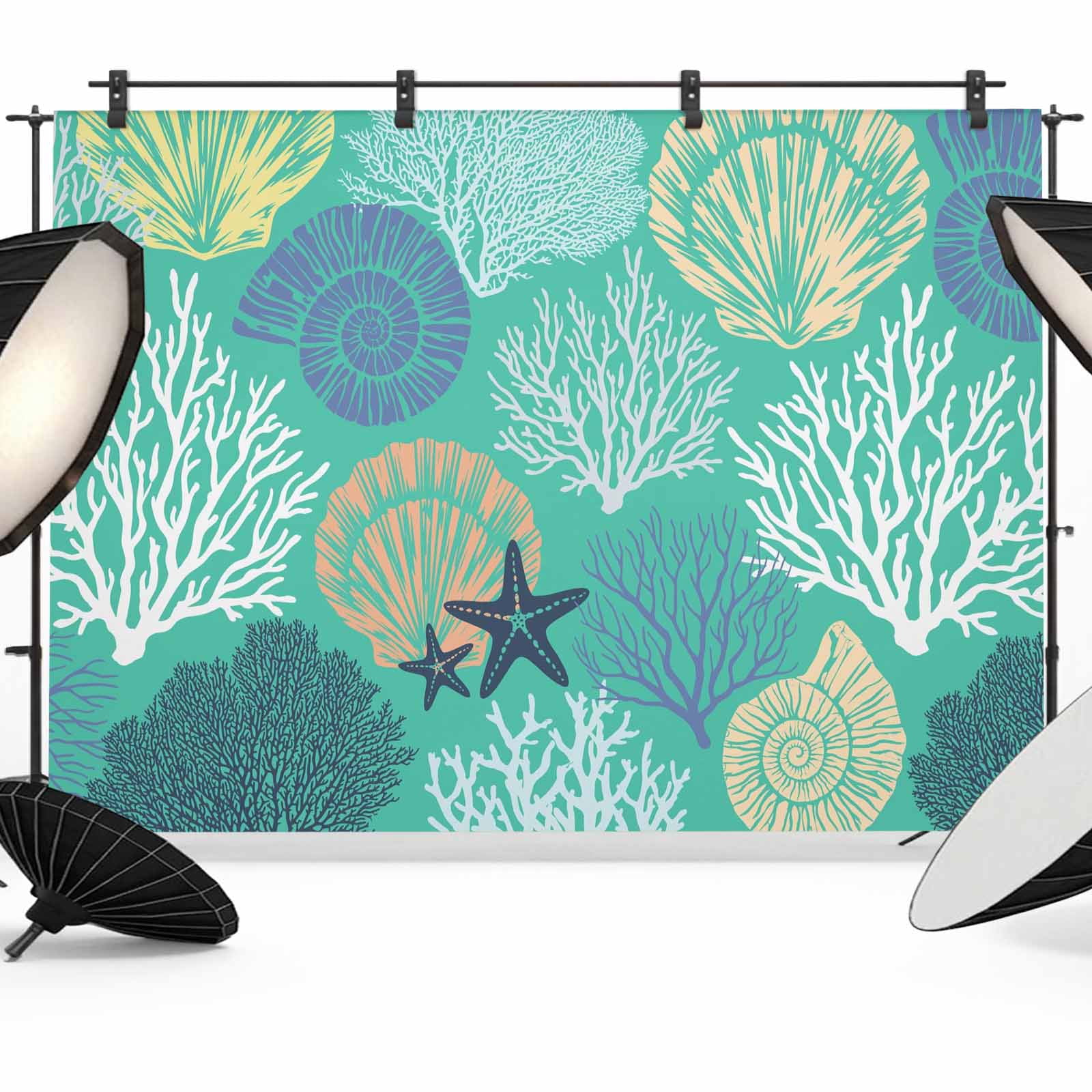 Aqua Gray Shell Coral Backdrop for Photography,Fabric Photo Background ...