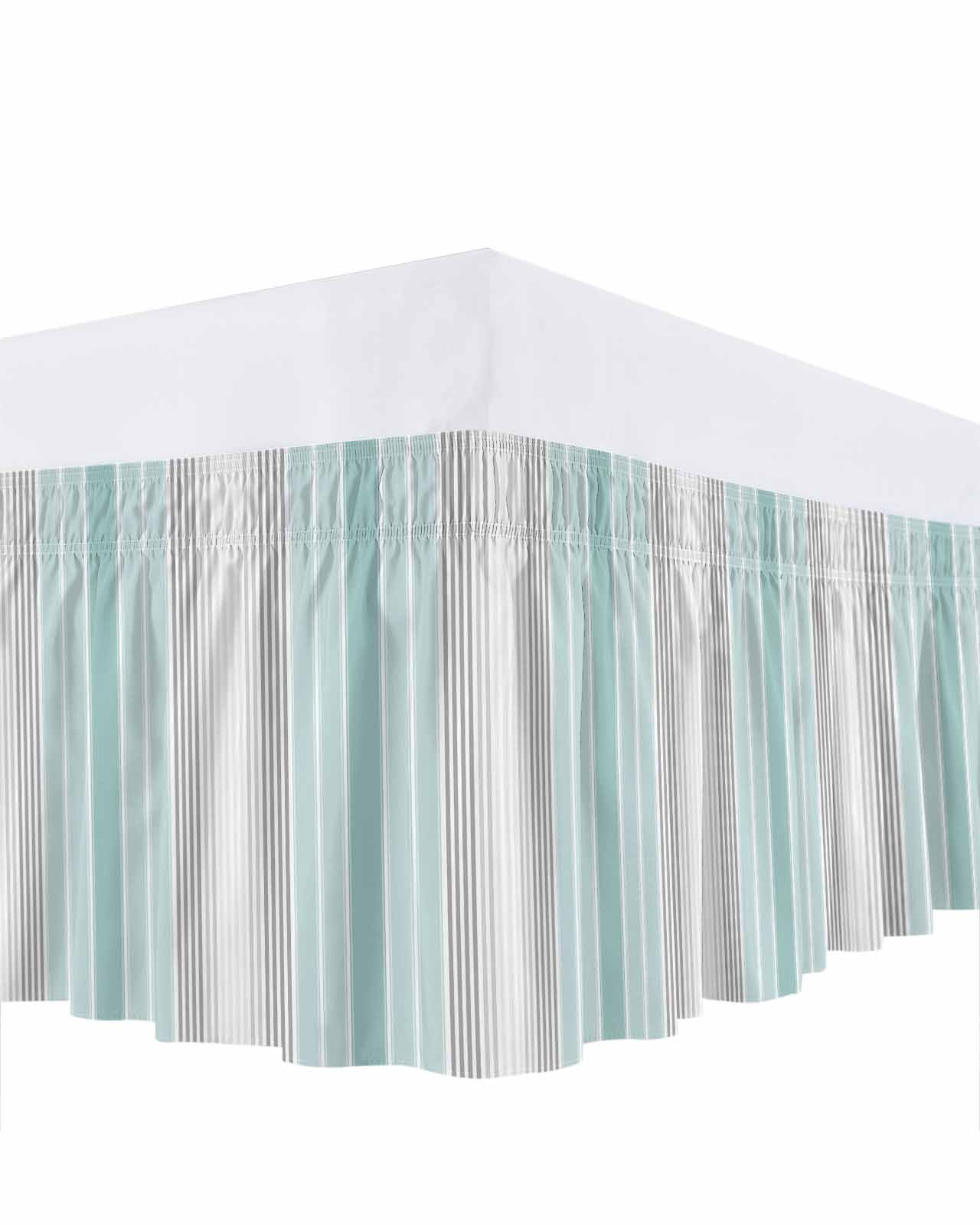 Aqua Gray Stripes Bed Skirt Cal King Size, Minimalist Gradient Lines ...