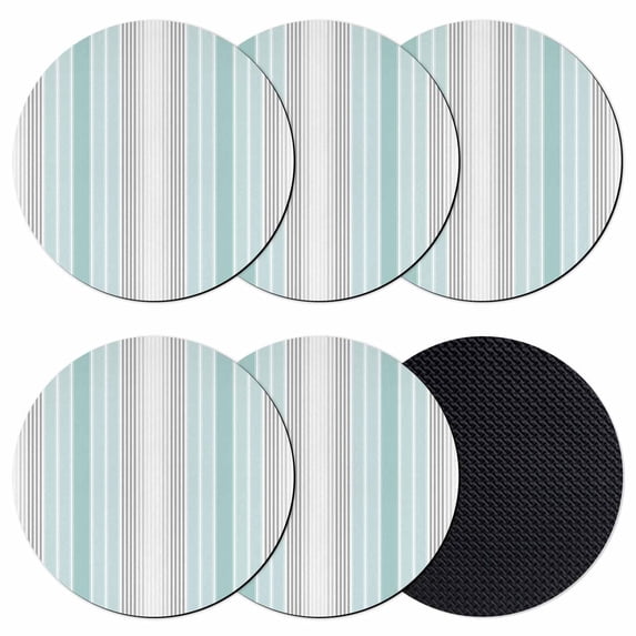 Aqua Gray Stripes Coasters Set of 6, Minimalist Gradient Lines ...