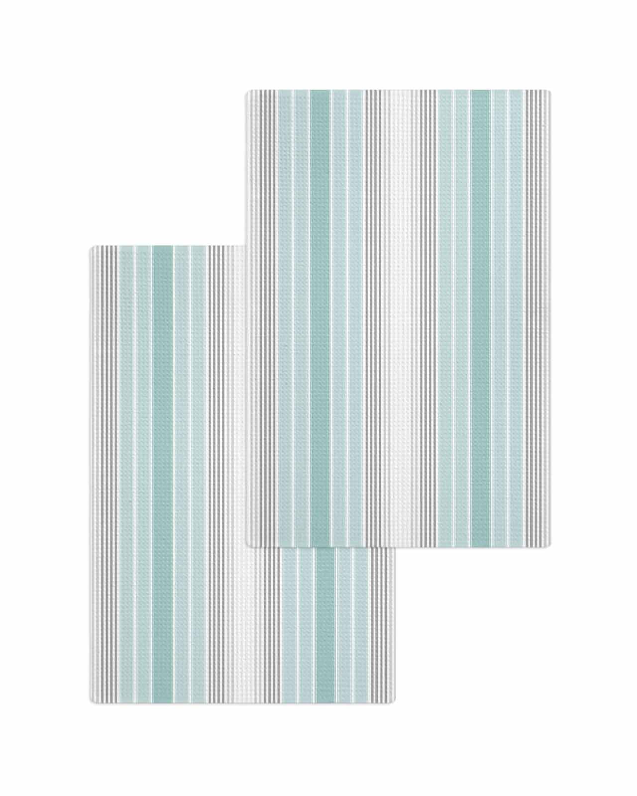 Aqua Gray Stripes Kitchen Dish Towels for Drying Dishes Set of 2, Minimalist Gradient Lines ...