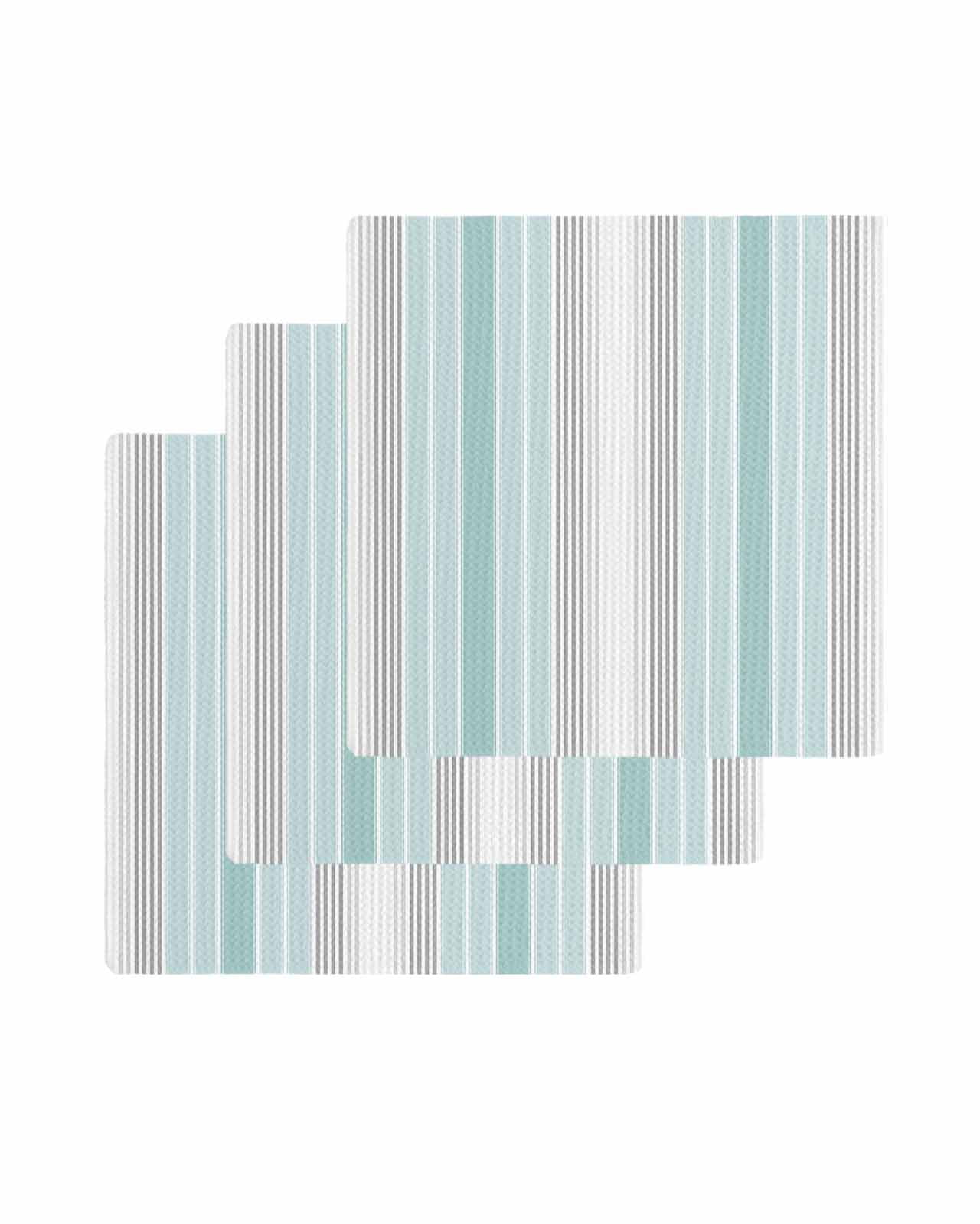 Aqua Gray Stripes Kitchen Dish Towels for Drying Dishes Set of 3, Minimalist Gradient Lines ...
