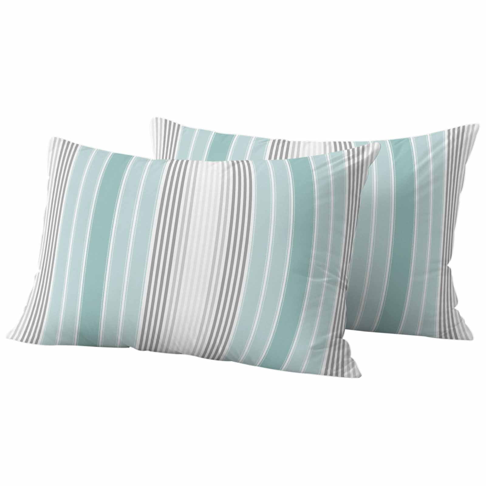 Aqua Gray Stripes Outdoor Pillow Covers 20"x12" Set of 2,Waterproof ...