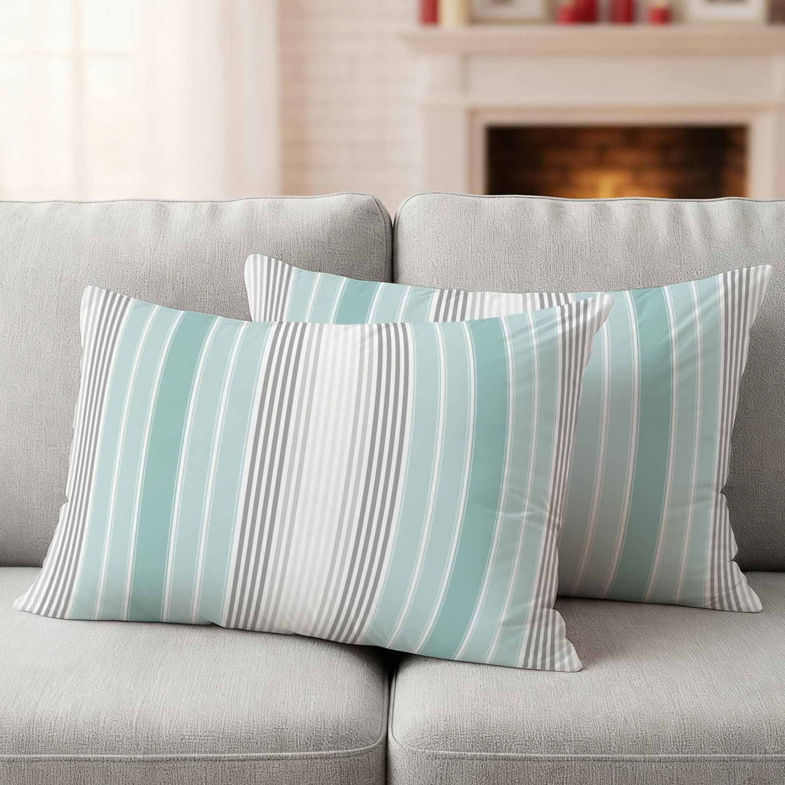 Aqua Gray Stripes Outdoor Waterproof Throw Pillow Covers 20x12 Set of 2 ...