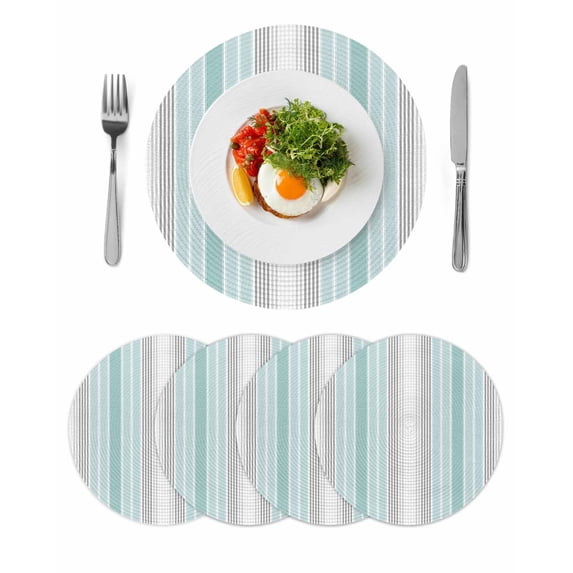 Aqua Gray Stripes Round 13 Inch Placemats Set of 4, Minimalist Gradient ...