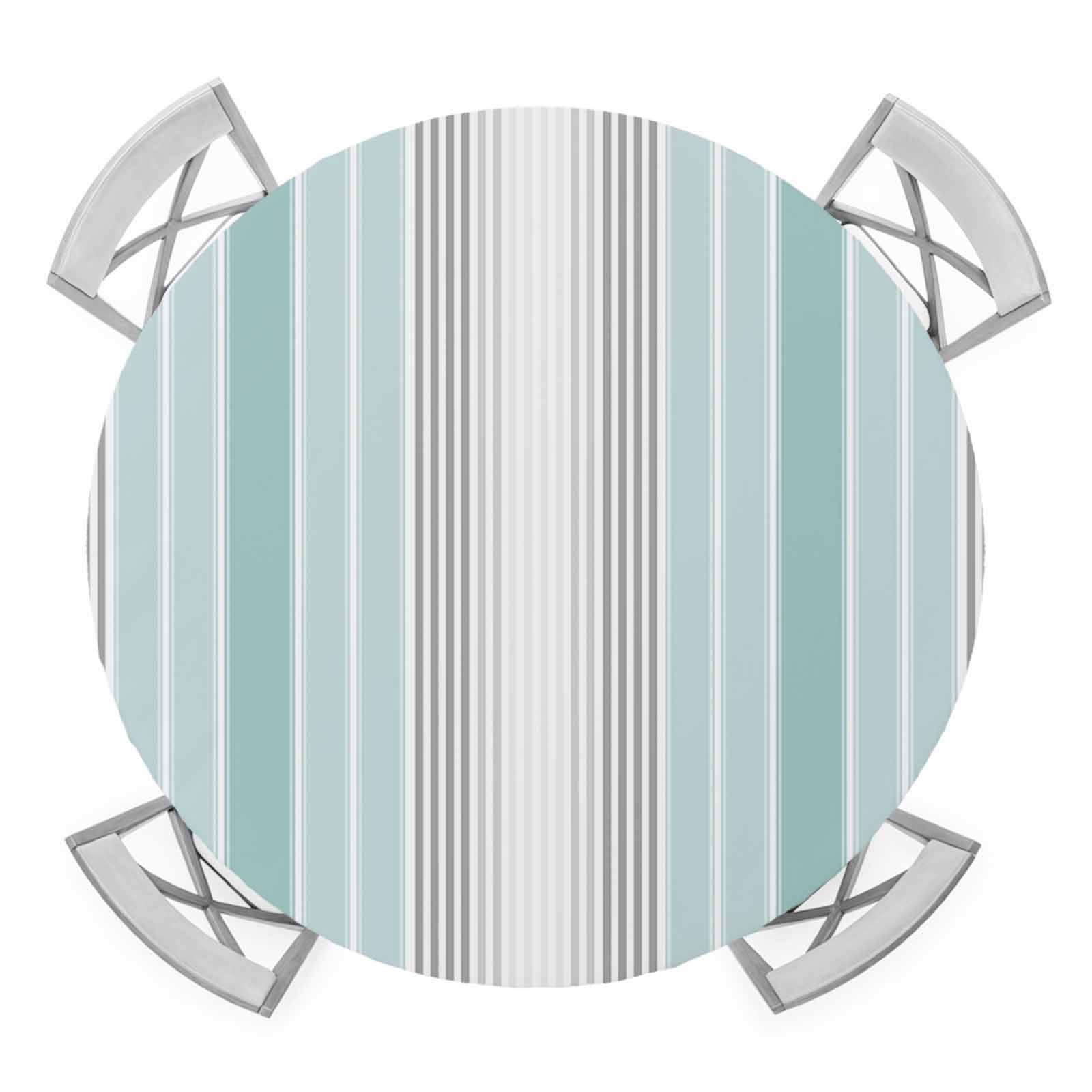 Aqua Gray Stripes Round Tablecloth for 55-60 Inch Tables,Fitted Table ...