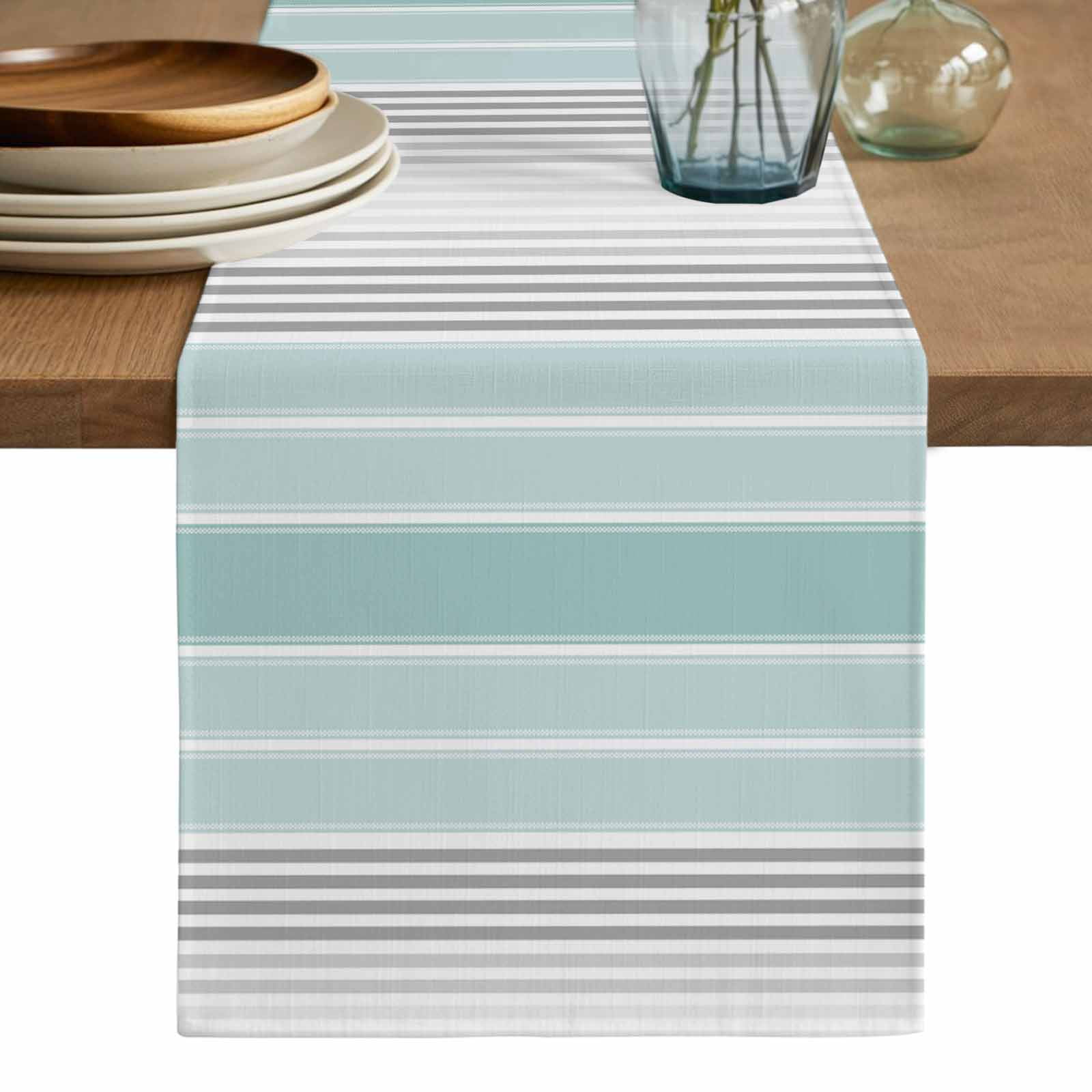 Aqua Gray Stripes Table Runner, Minimalist Gradient Lines Aesthetic ...