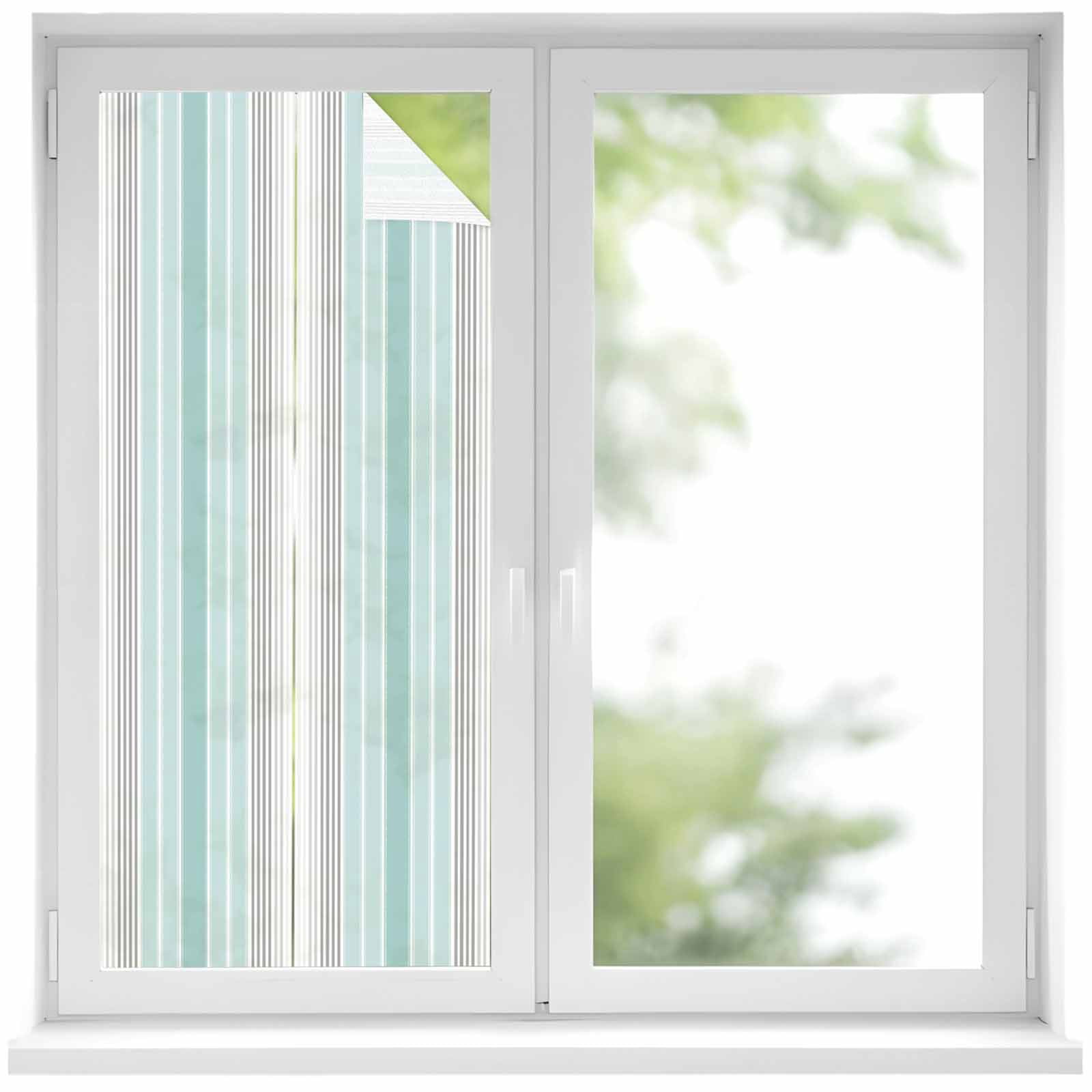 Aqua Gray Stripes Window Privacy Film, Minimalist Gradient Lines ...