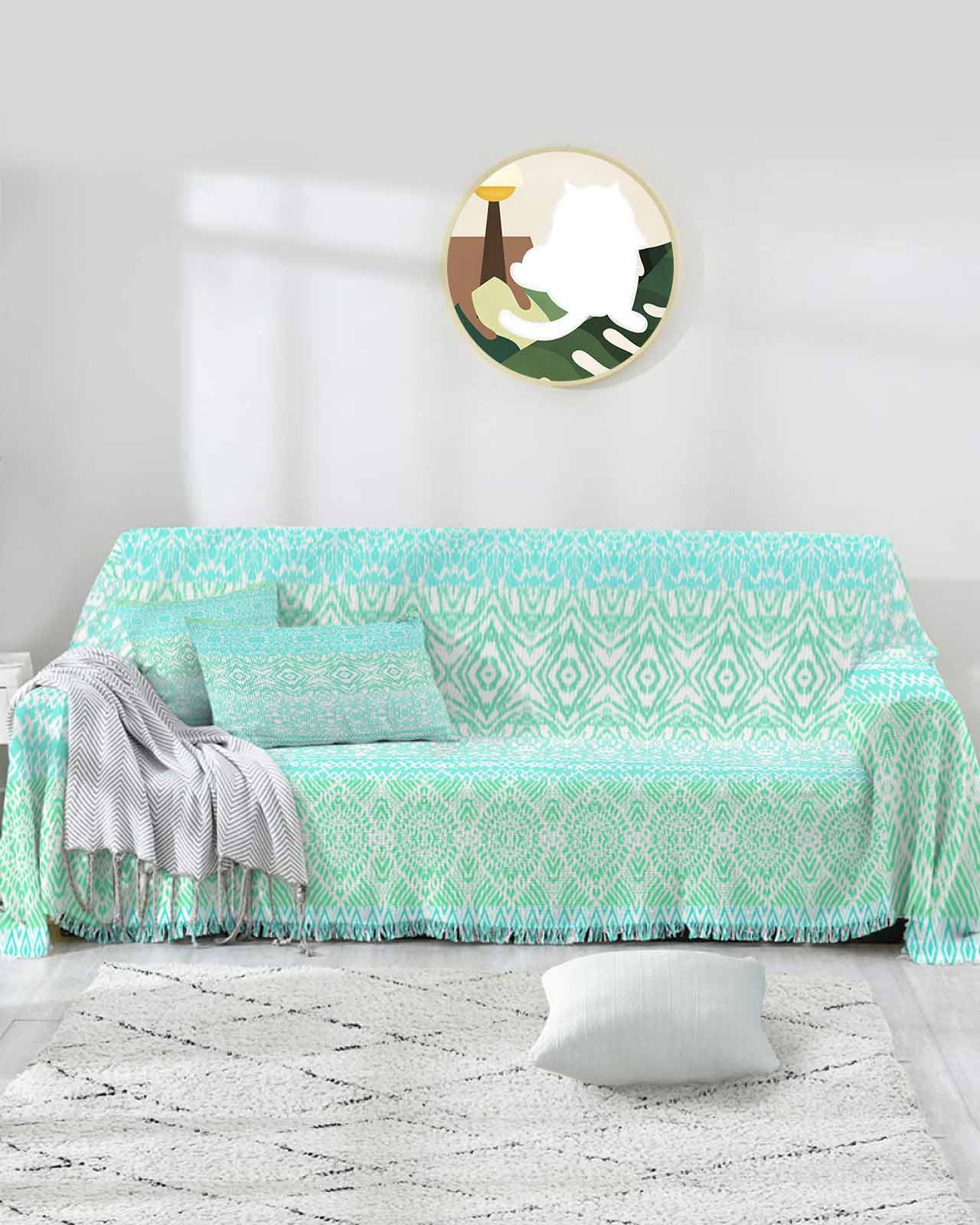 Aqua Green Boho Sofa Covers for 3 Cushion,Washable Couch Cover for ...