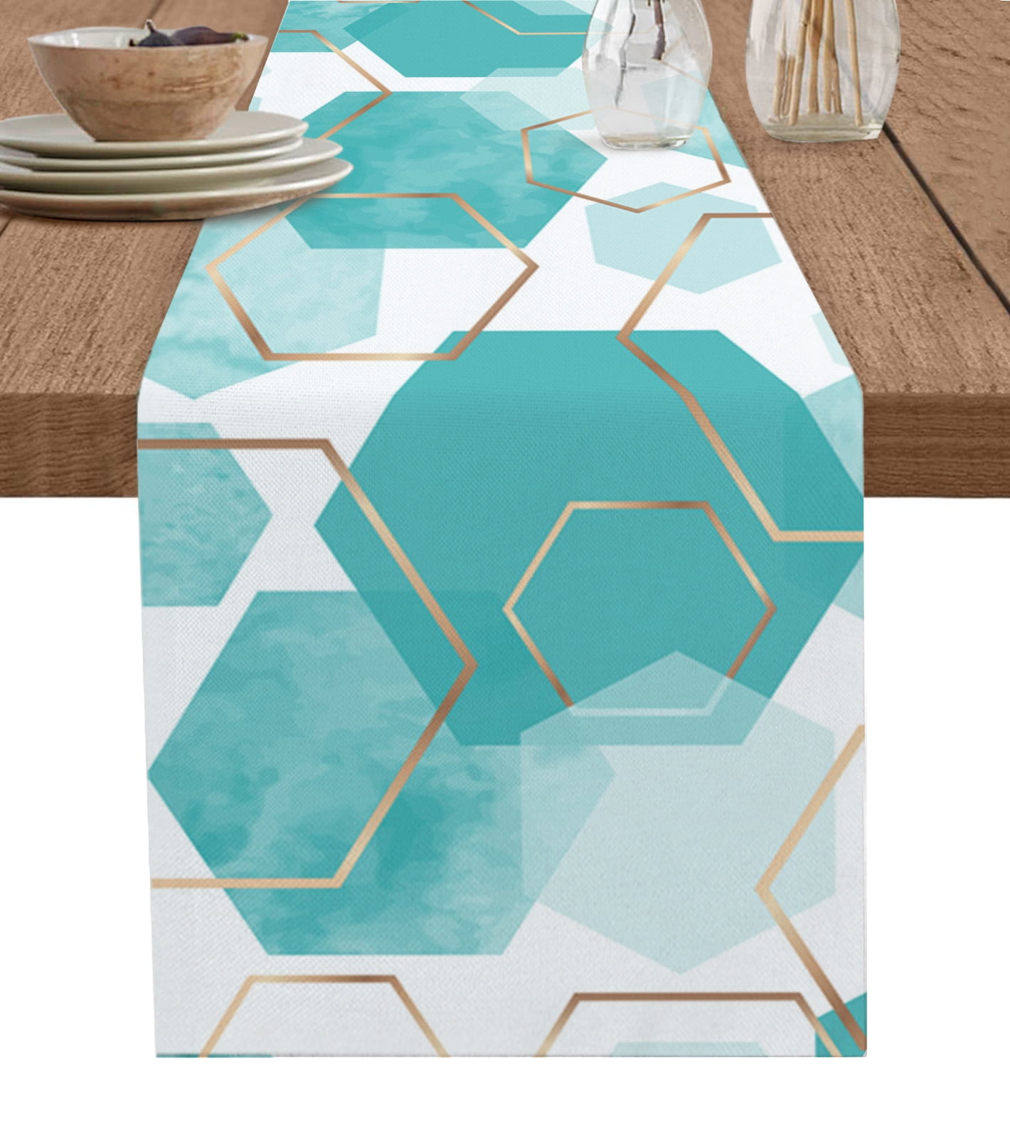 Aqua Green Geometric Texture Table Runner ration Home r Dinner Table ...