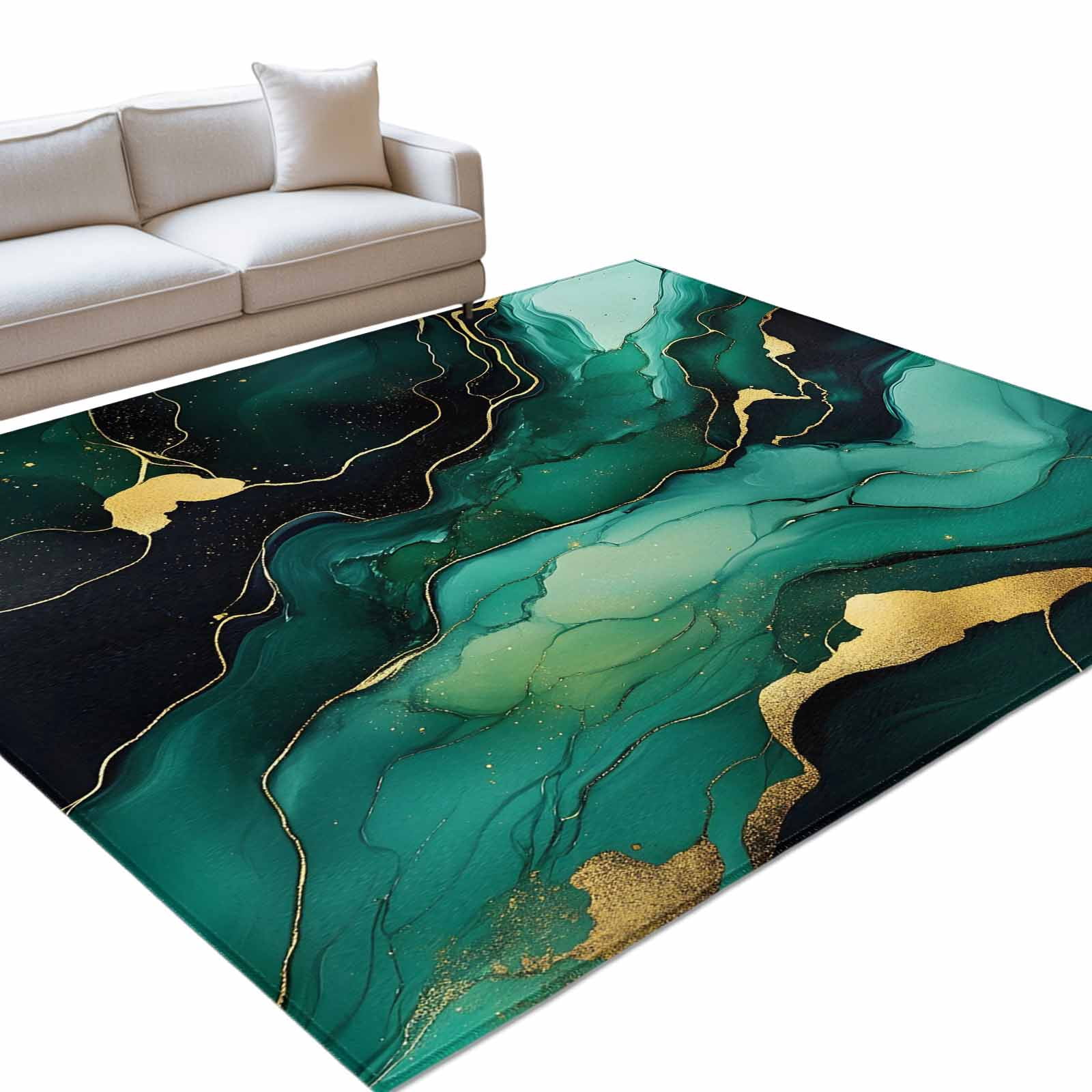 Aqua Green Gold Marble Large Area Rugs 6x9ft Bronzing Watercolor Modern ...