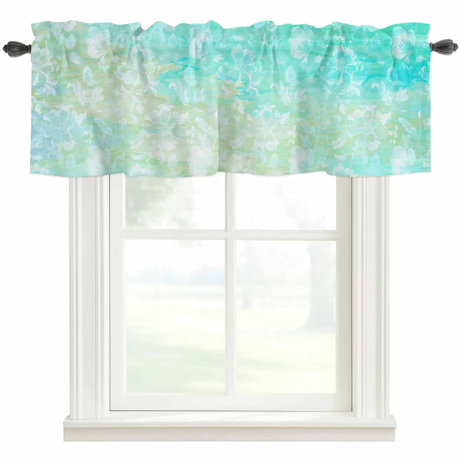 Aqua Green Kitchen Valances for Windows, Small Valance Curtains Rod ...
