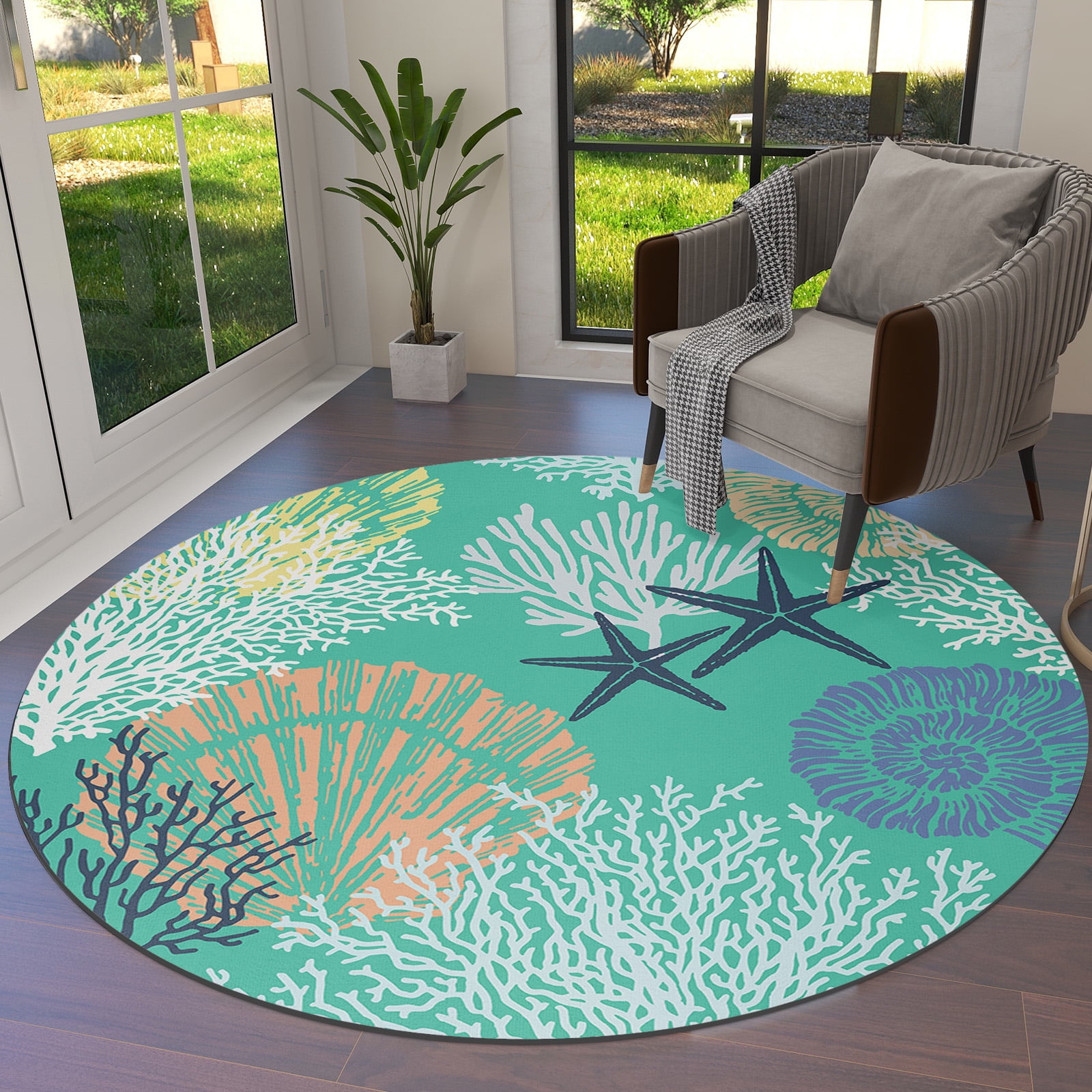 Aqua Green Marine Coral StarRound Area Rug Carpets for Living Room ...