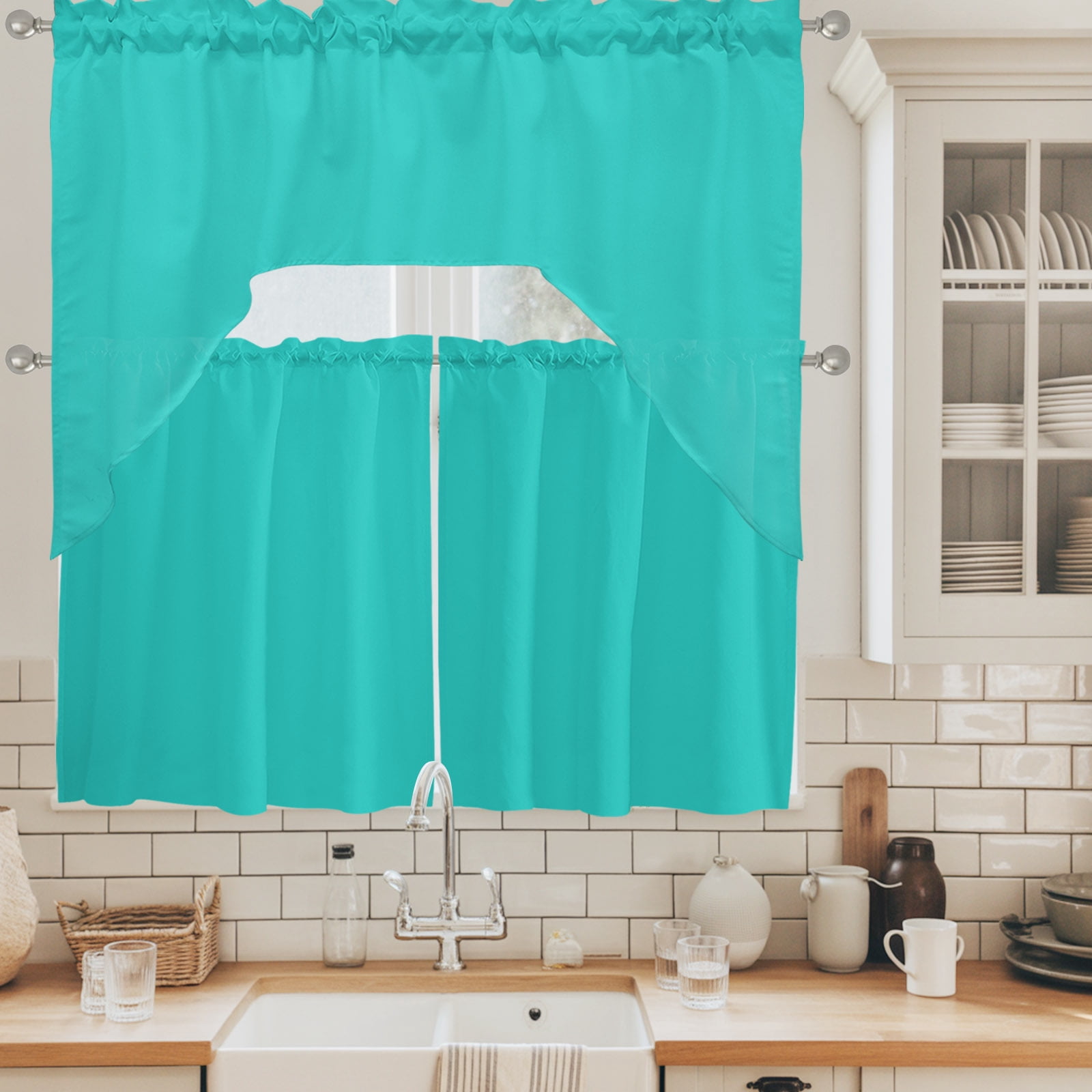 Aqua Green Swag Curtains Valance and Tier Set, Green Swag Curtains ...