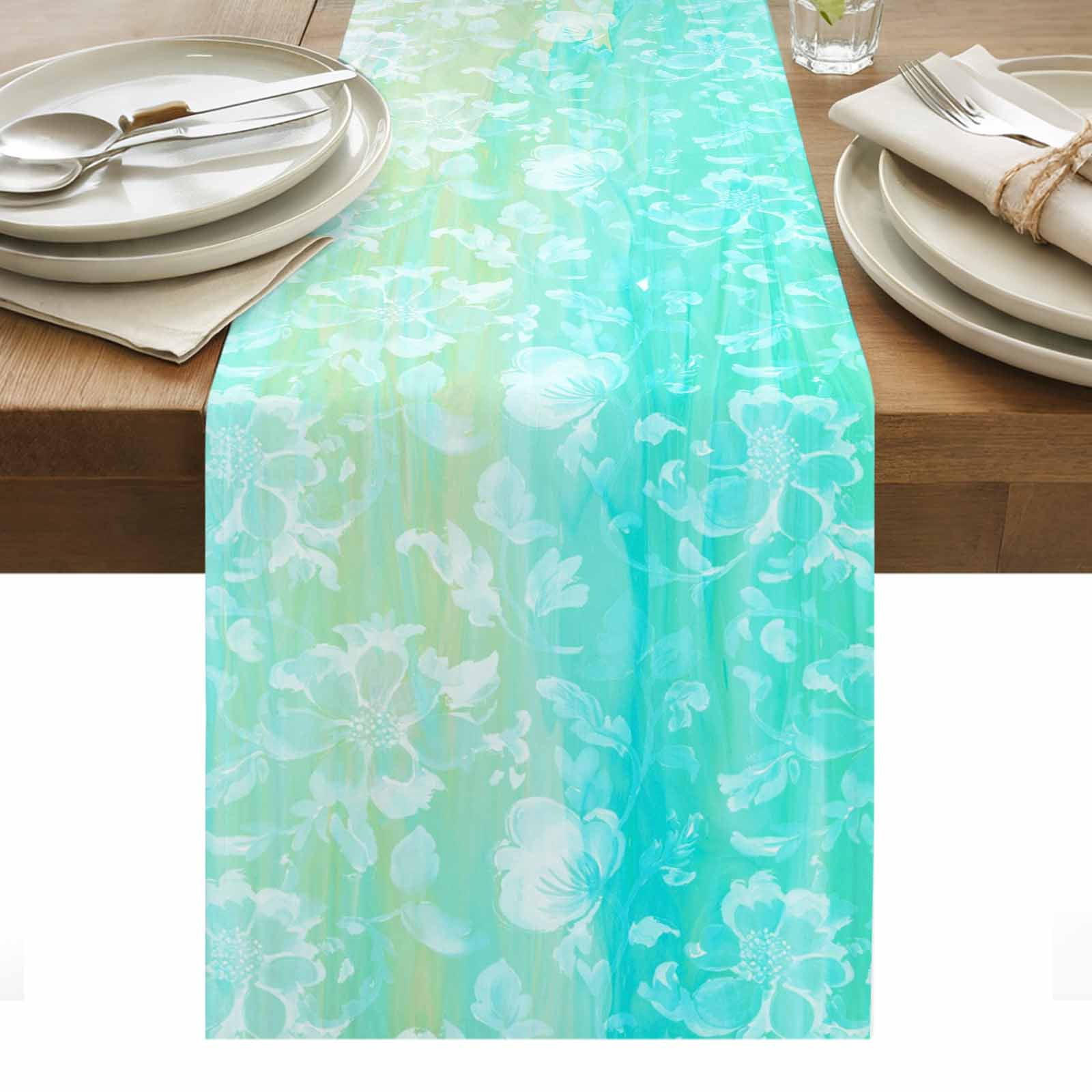 Aqua Green Table Runner - 108 Inch Long, Kitchen Dining Table Runner ...