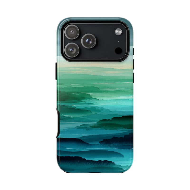 Aqua Green Teal Gradient Watercolor Case with iPhone 17 to 11 Pro Max ...
