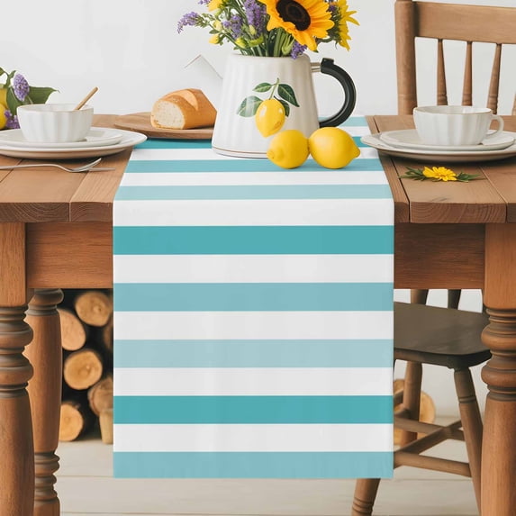 Aqua Green White Striped Dining Table Runner, Modern Minimalist ...