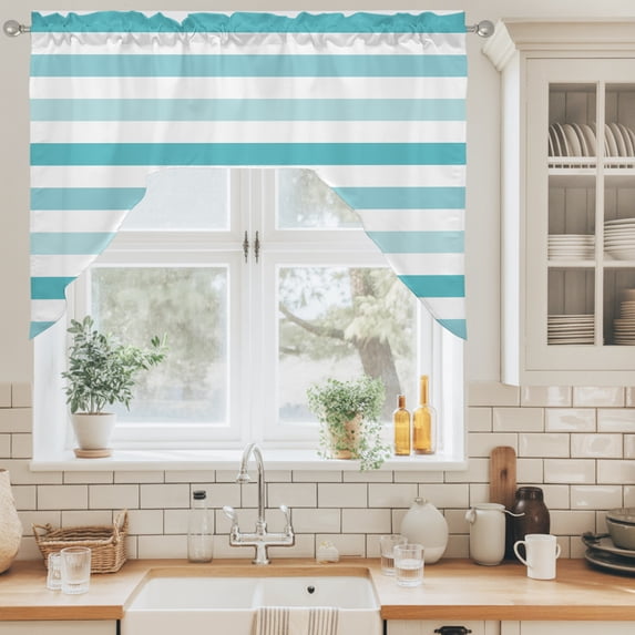 Aqua Green White Striped Swag Curtain Valance for Windows, Modern ...