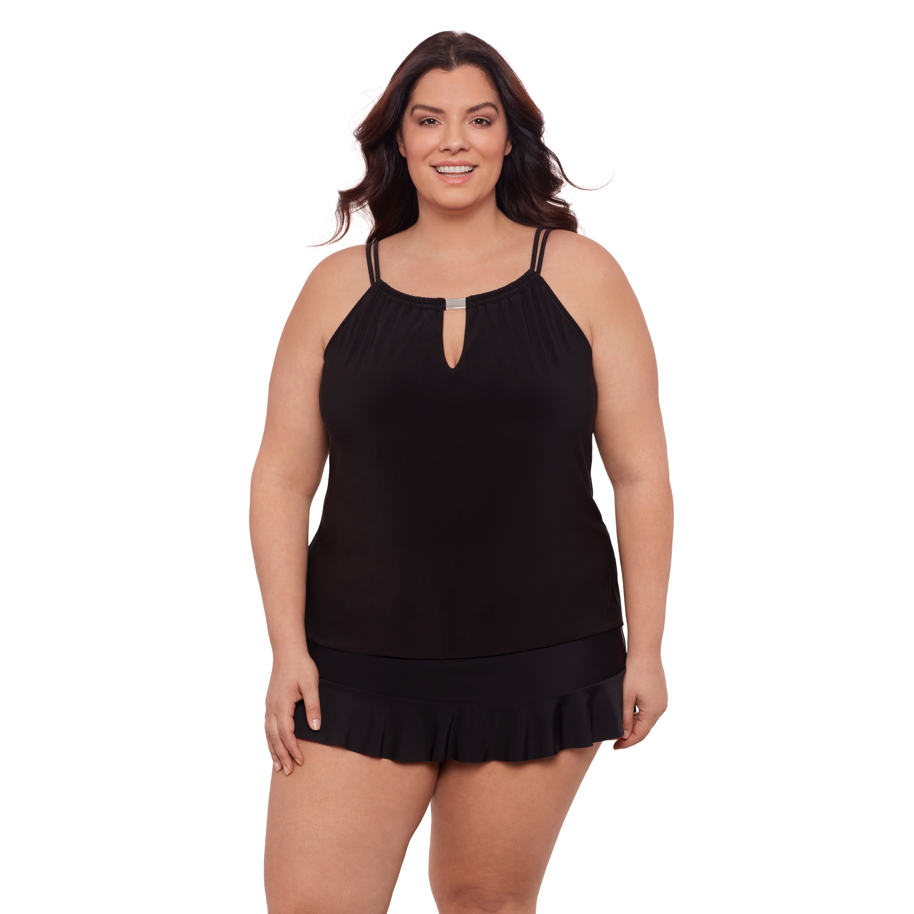 Aqua Green Women's Keyhole Tankini w/ Hardware, Black, 2X - Walmart.com