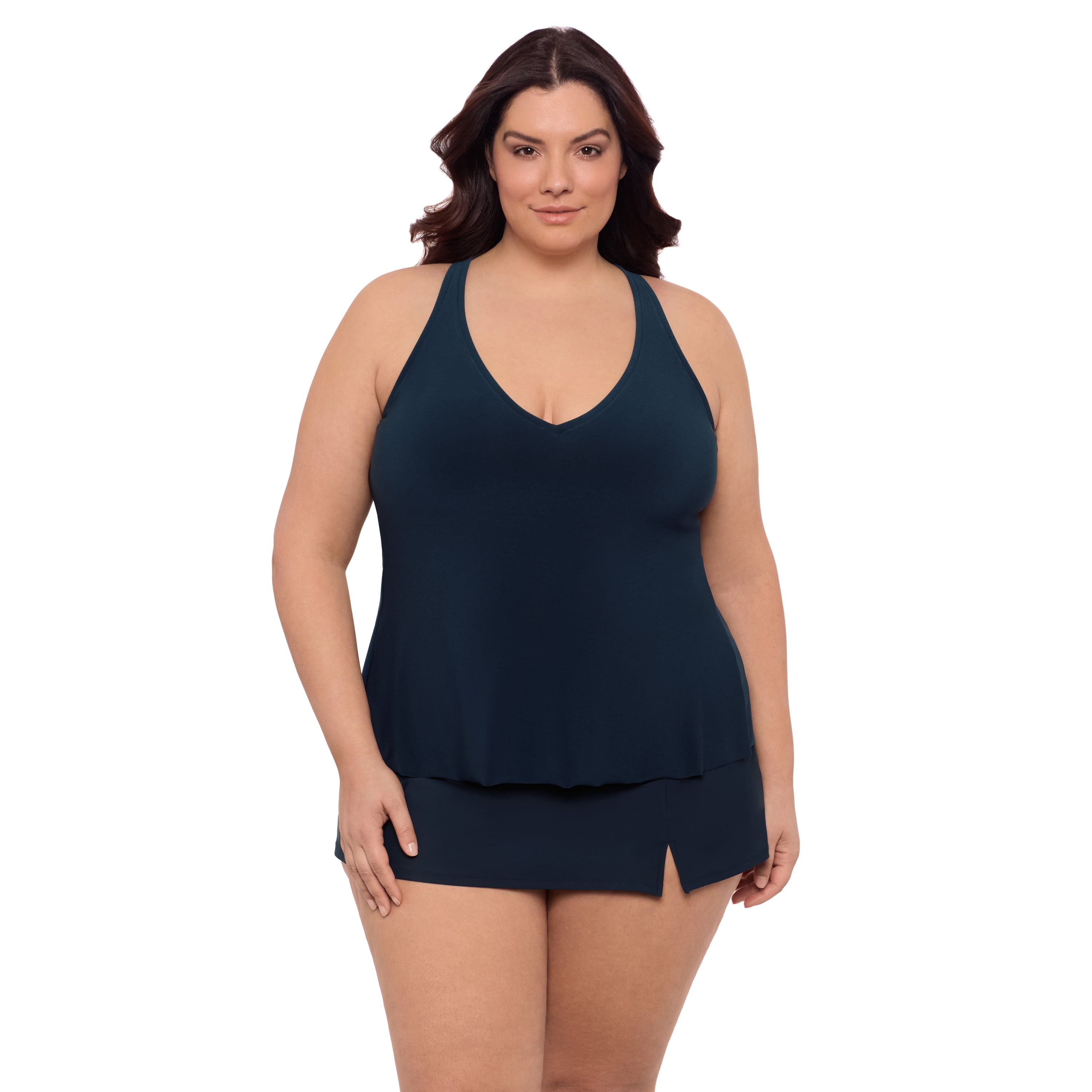 Aqua Green, Women's Ladder Trim Racerback Tankini, True Navy Blue, 1X ...