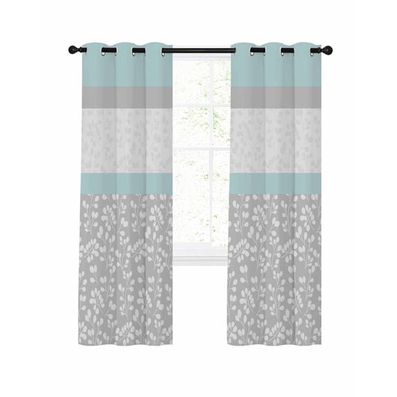 Aqua Grey Blackout Curtains 84 Inches Long for Bedroom, Chic Garden ...