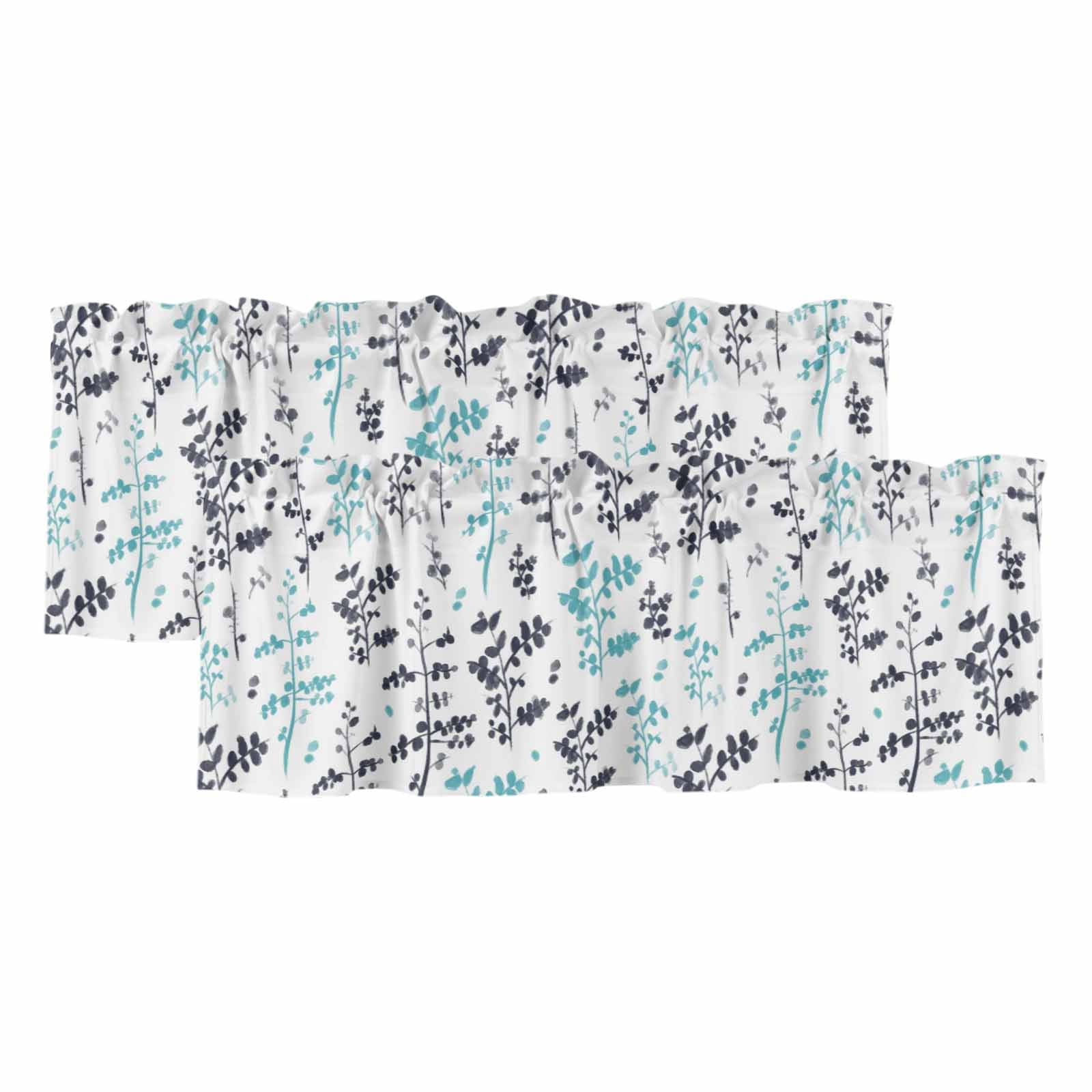 Aqua Grey Botanical Curtain Valances for Windows, Kitchen Valance ...