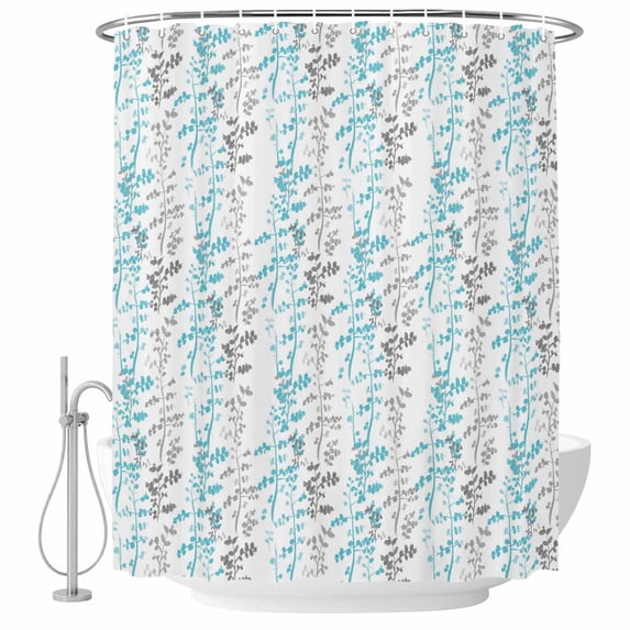 Aqua Grey Botanical Shower Curtain Set - Extra Long 72" x 96" Washable ...
