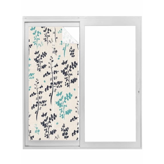 Aqua Grey Botanical Window Privacy Film, Rustic Country Spring Floral ...