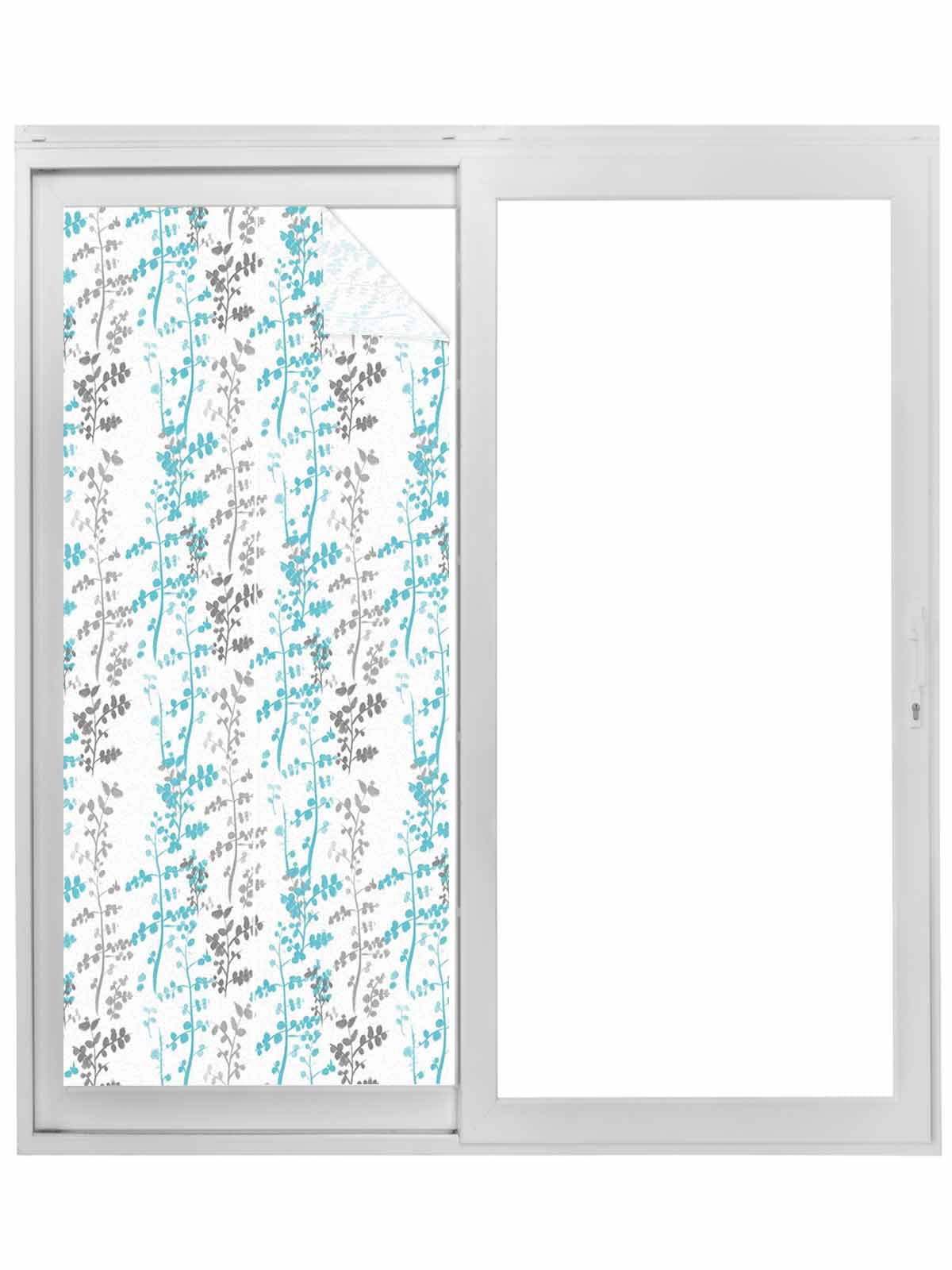 Aqua Grey Botanical Window Privacy Film, Spring Floral Summer Farmhouse ...