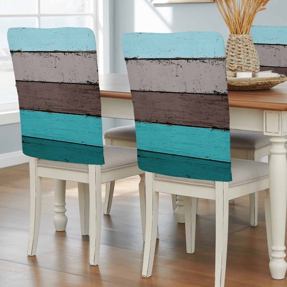 Aqua Grey Chair Back Covers, Vintage Stripe Farmhouse Wood Grain Ombre ...