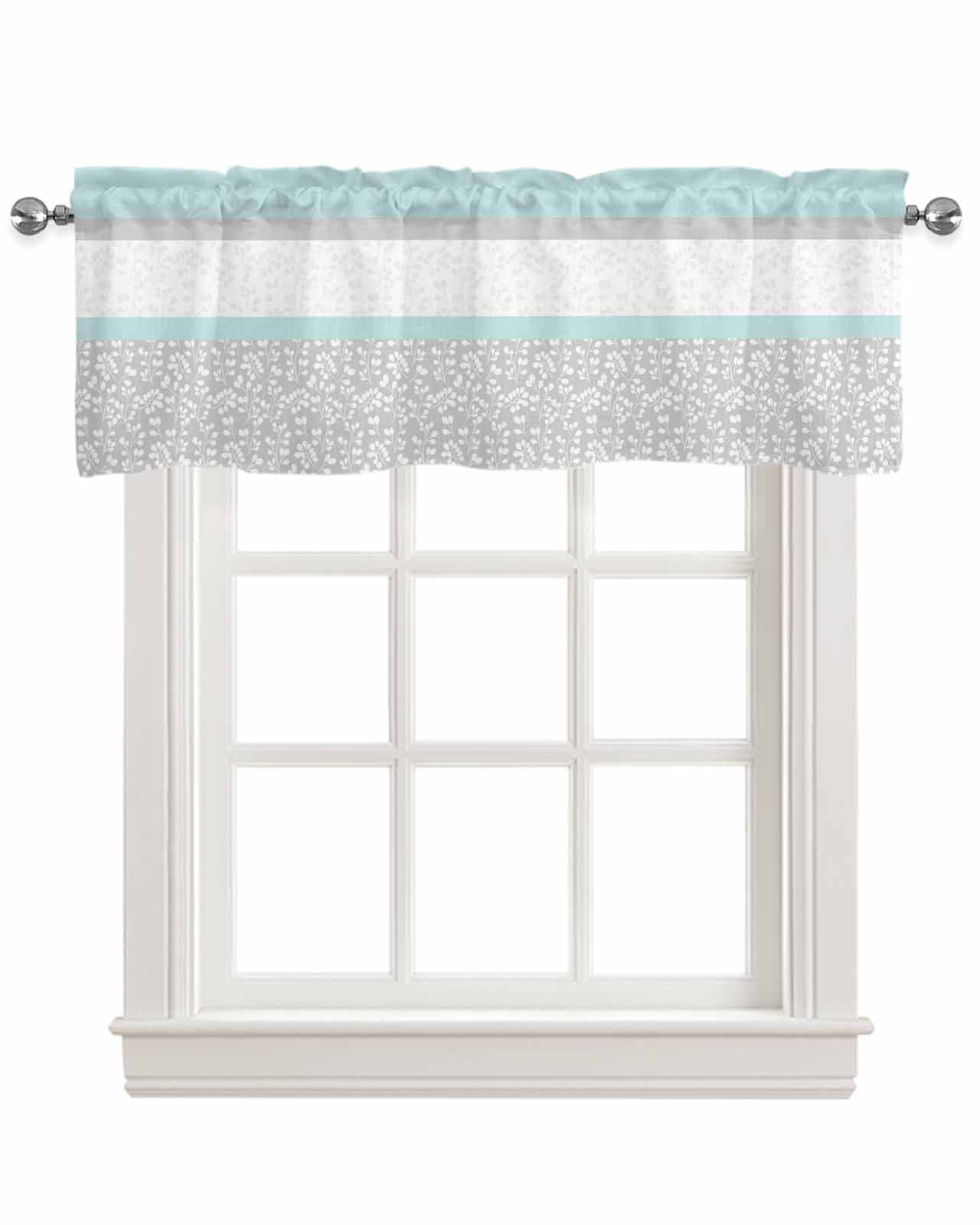 Aqua Grey Kitchen Valances for Windows Farmhouse Linen Window Valance ...