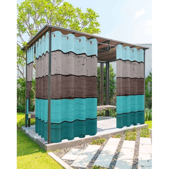Aqua Grey Outdoor Curtains for Patio, Vintage Stripe Farmhouse Wood ...