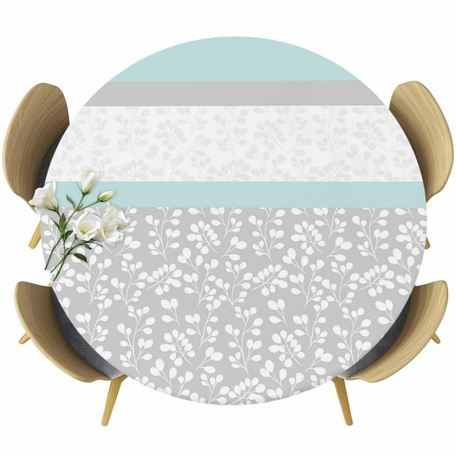 Aqua Grey Round Tablecloth 45-54 Inch Round Fitted Table Cloth with ...