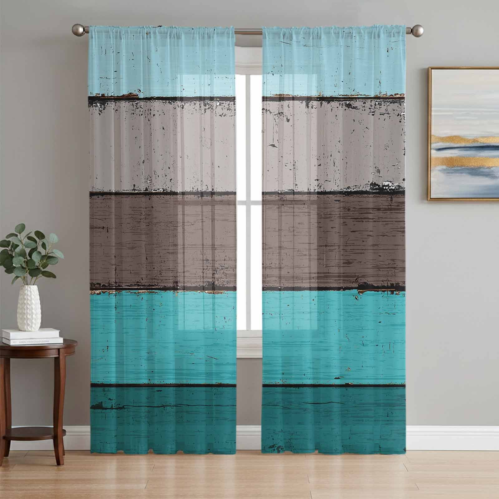 Aqua Grey Semi Sheer Curtains 96 Inch Length 2 Panels Set, Vintage ...