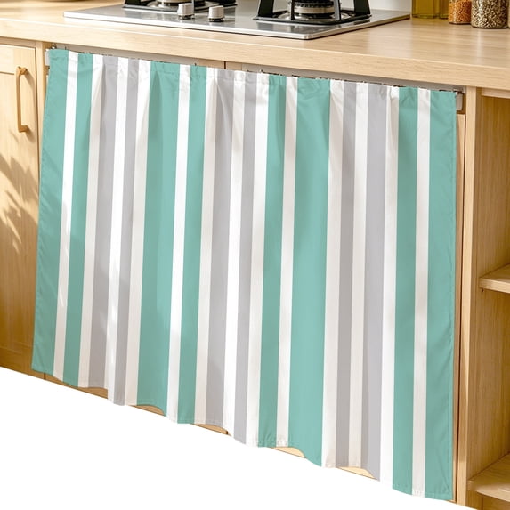 Aqua Grey Stripe Cabinet Curtains 35"W x 35"L,Dustproof Sink Skirt ...