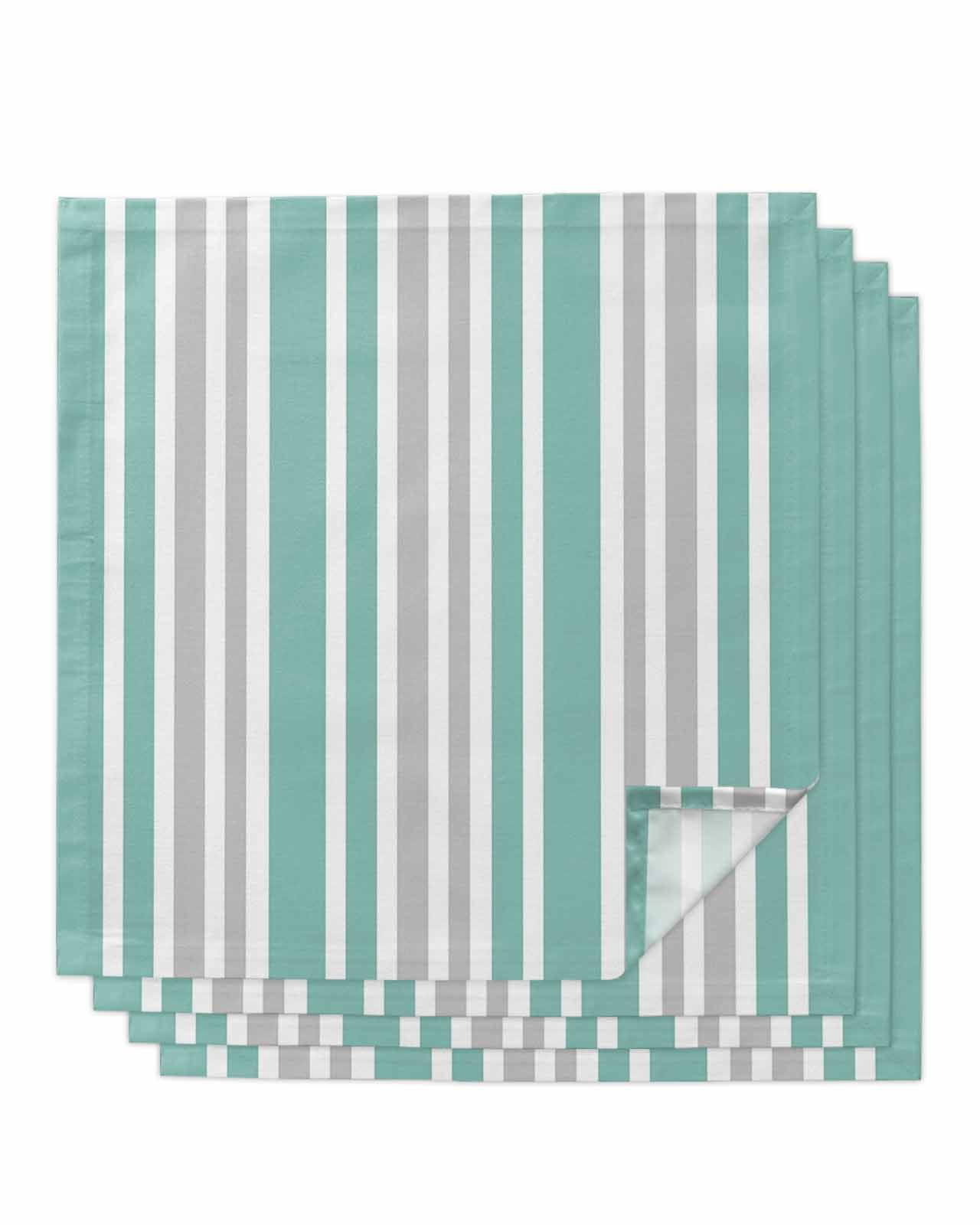 Aqua Grey Stripe Cloth Napkins Set of 4 Reusable Dinner Napkins ...