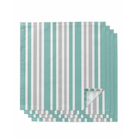 Aqua Grey Stripe Cloth Napkins Set of 4 Reusable Dinner Napkins ...