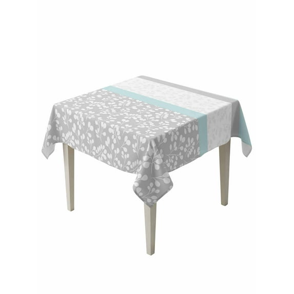 Aqua Grey Table Cloth, Chic Garden Floral Stripe Embroidery Design ...