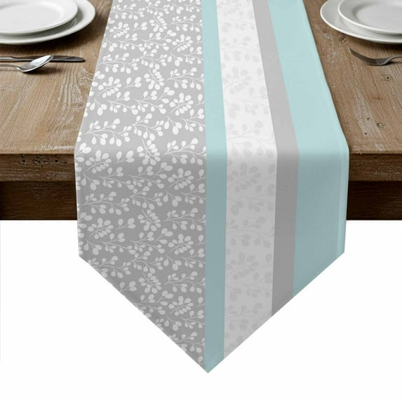Aqua Grey Table Runner Linen Burlap Table Runner 72 Inches Long Chic ...