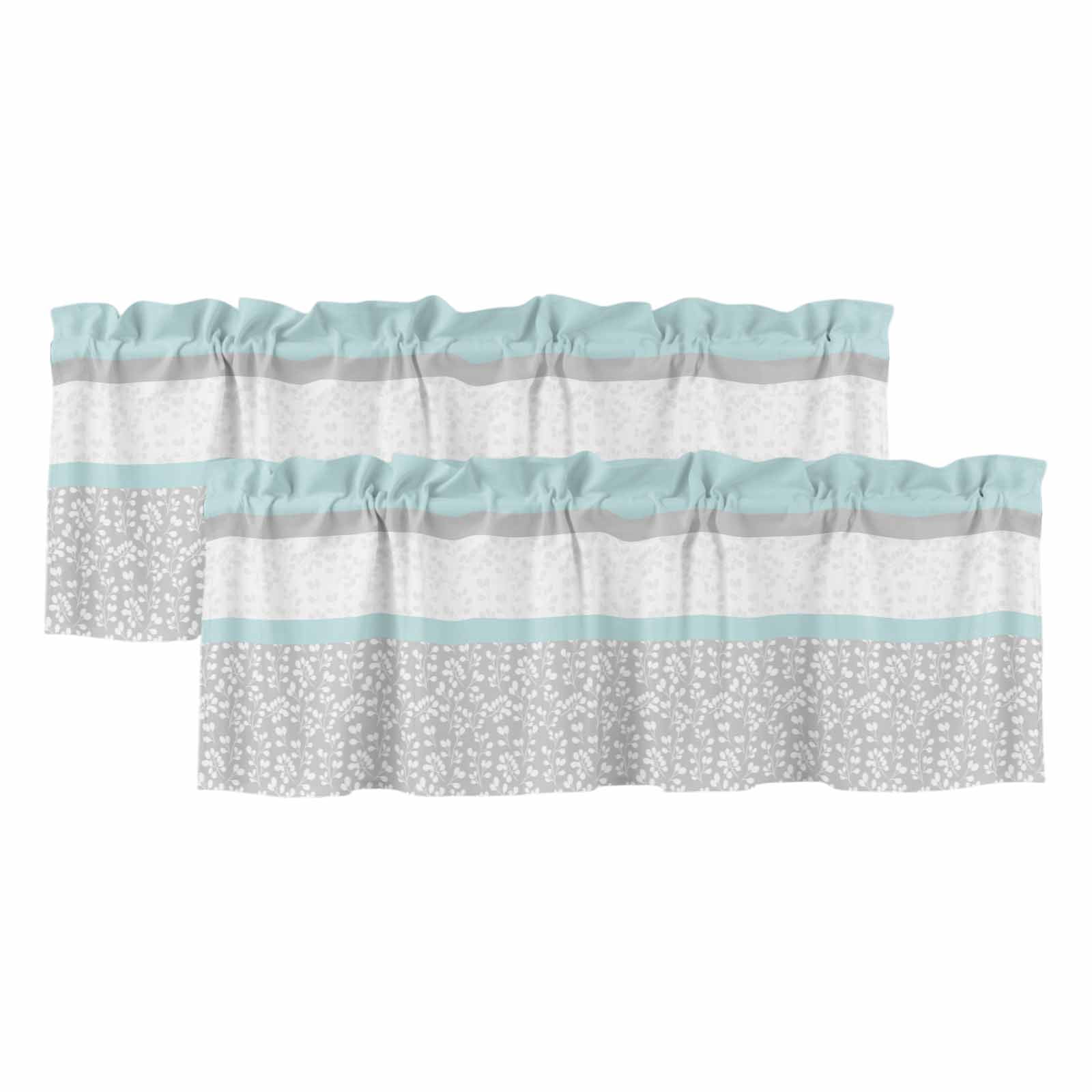Aqua Grey Valances for Windows, Chic Garden Floral Stripe Embroidery ...