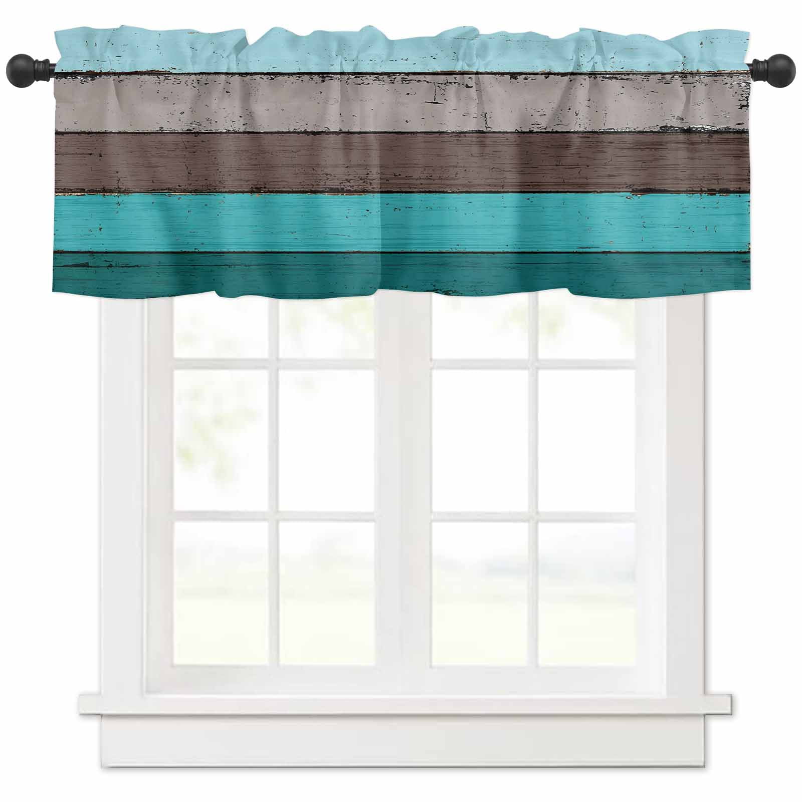 Aqua Grey Valances for Windows Farmhouse Kitchen Curtains Valances Rod ...