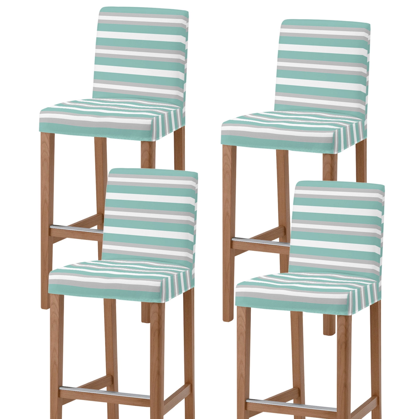 Aqua Grey White Stripe Bar Stool Cover Set of 4, Rustic Modern ...
