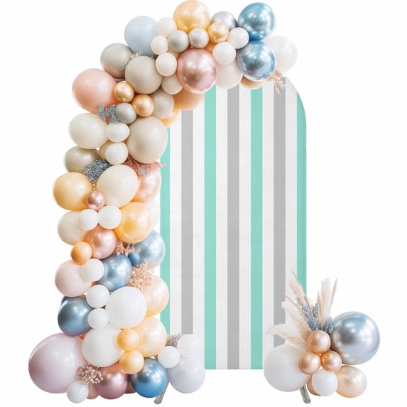 Aqua Grey White Stripes Arch Backdrop Cover 5 FT Minimalist Abstract ...