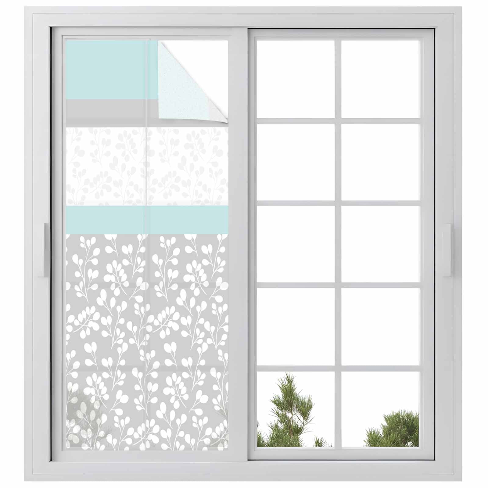 Aqua Grey Window Privacy Film, Chic Garden Floral Stripe Embroidery ...