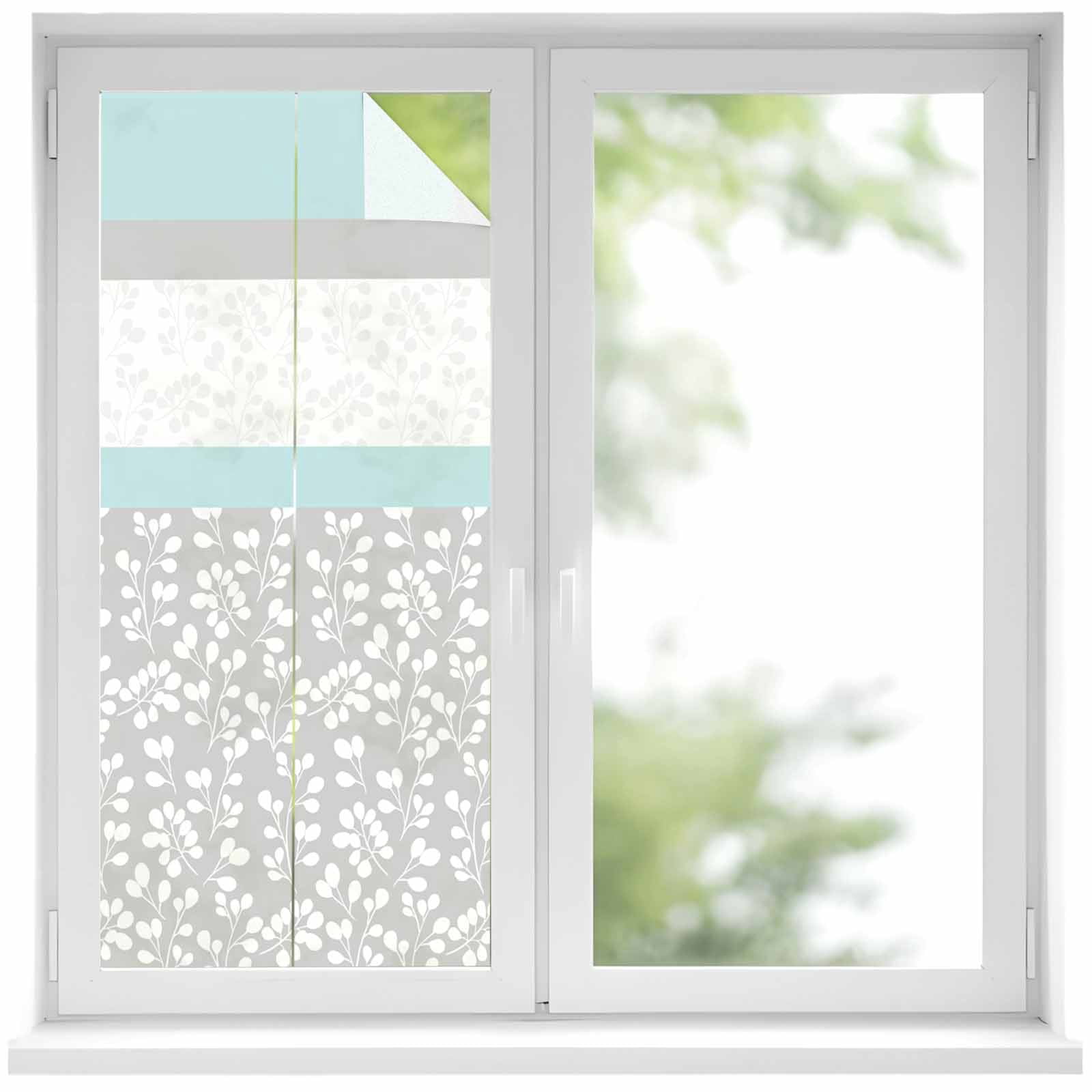 Aqua Grey Window Privacy Film, Chic Garden Floral Stripe Embroidery ...