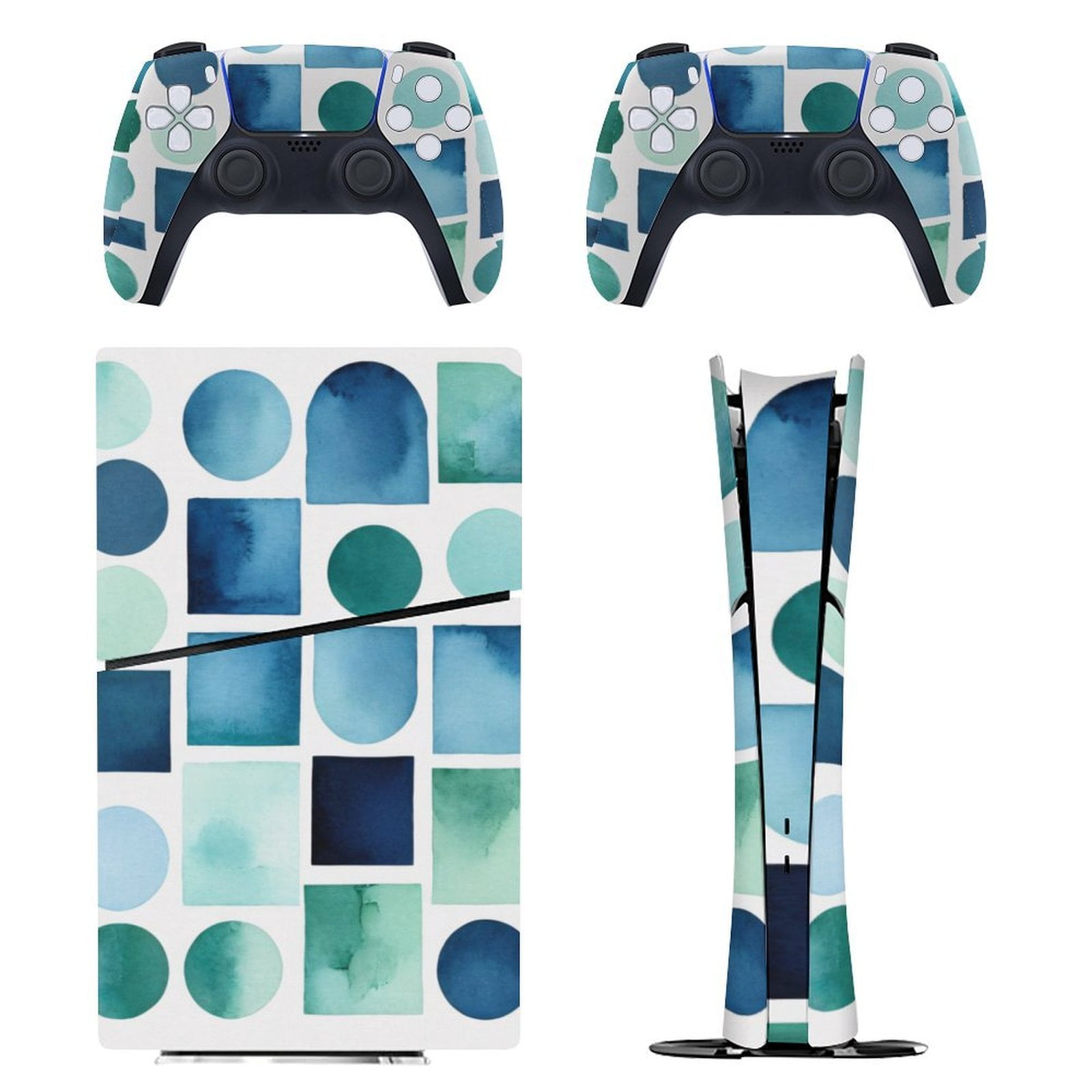 Aqua Grid Watercolor Console Skin Bundle for PS5 Pro Slim Disc ...